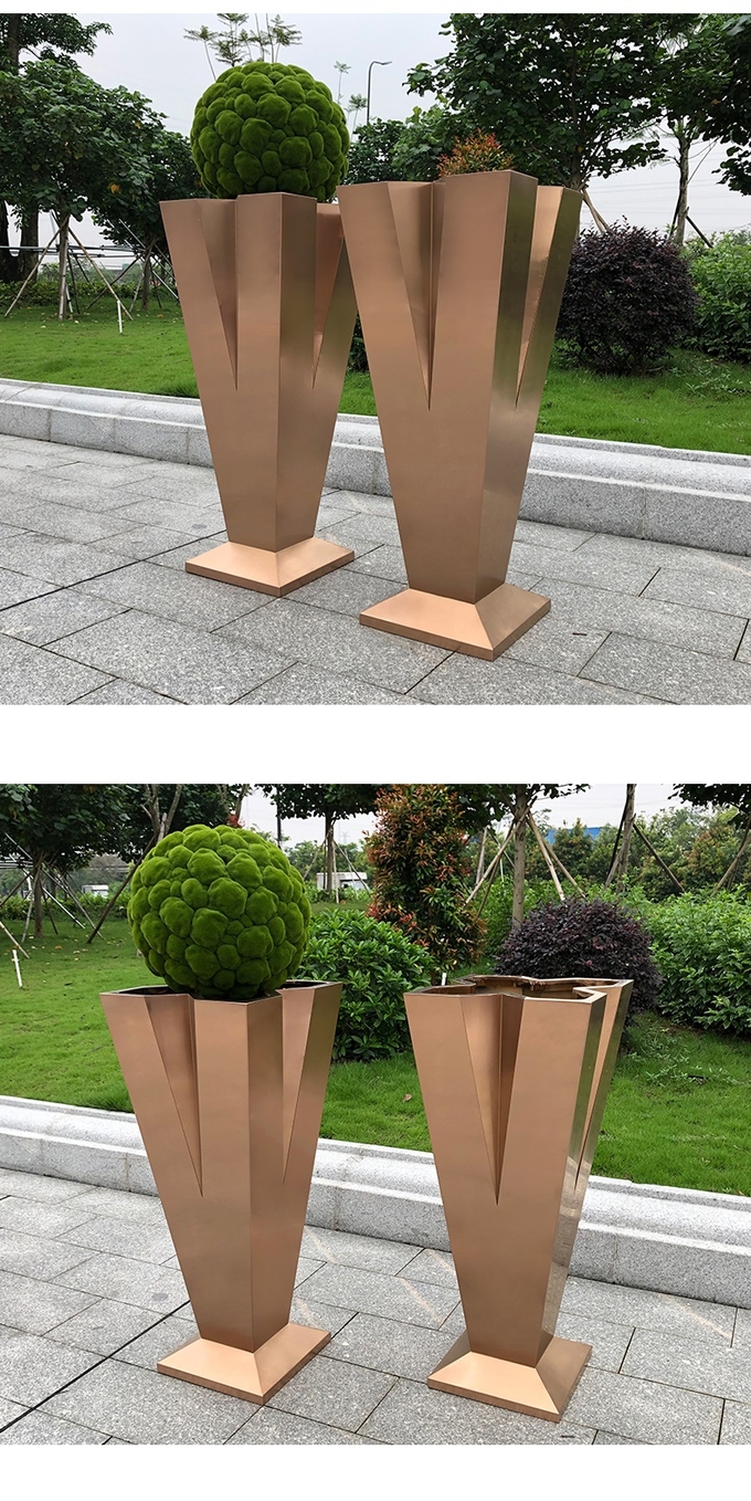 golden color 1.5 meter tall stainless steel plant pots for celebration 0