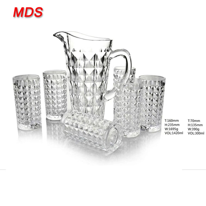 Hot sale 1420ml machinemade custom diamond glass pitcher set