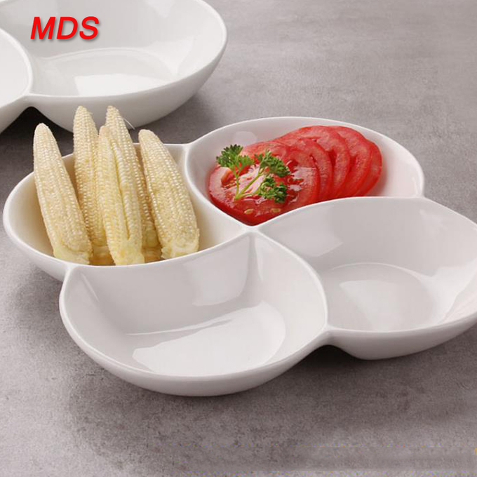 Restaurant korean style white four lattices dessert ceramic divided plate