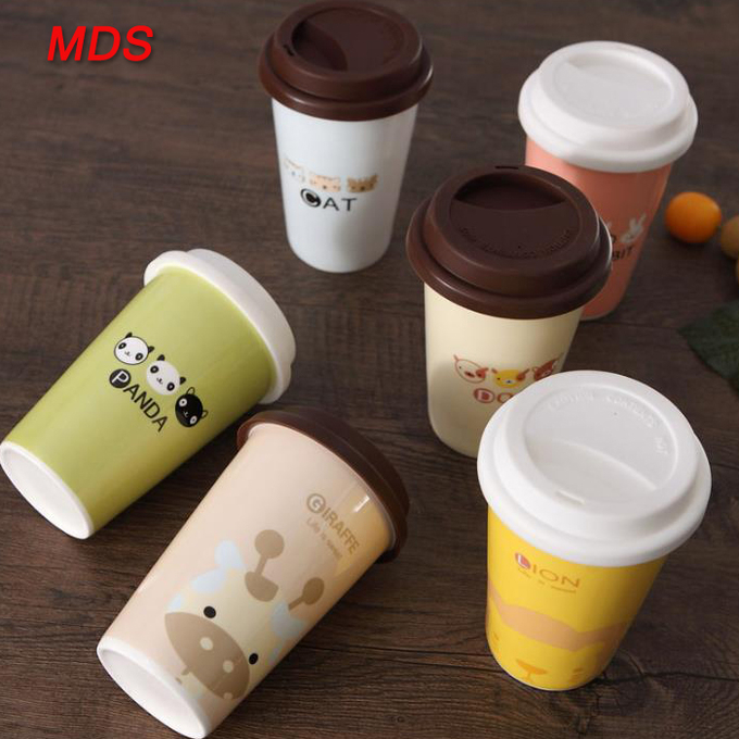 Creative portable colored bone china drinking mug milk coffee cup with lid