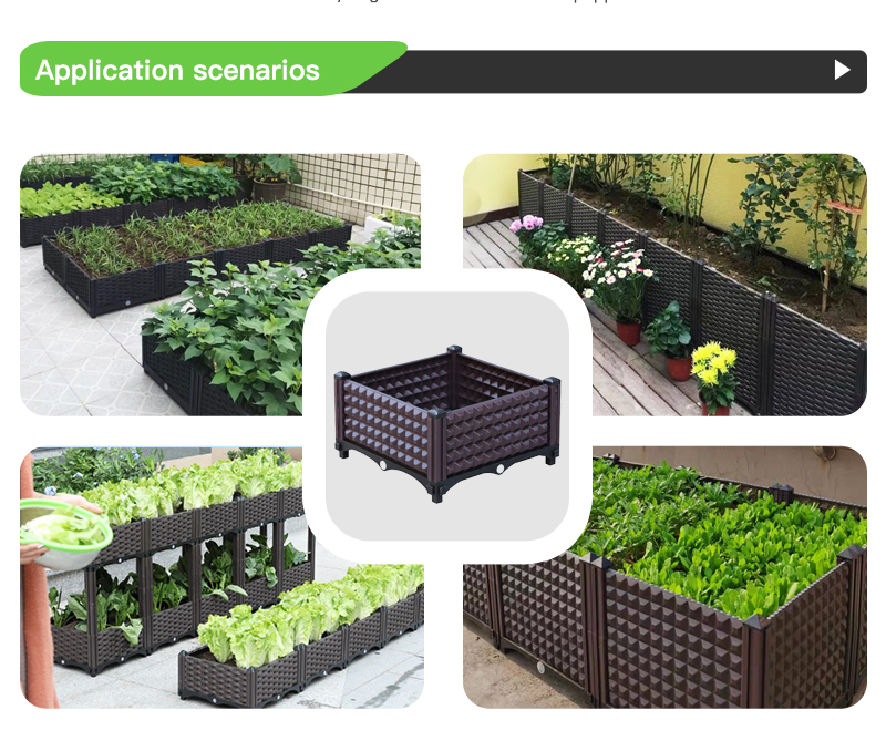 Self Watering Plastic Raised Garden Bed DIY Rectangular Rattan Pattern Elevated Planter Box Kits with Legs 1