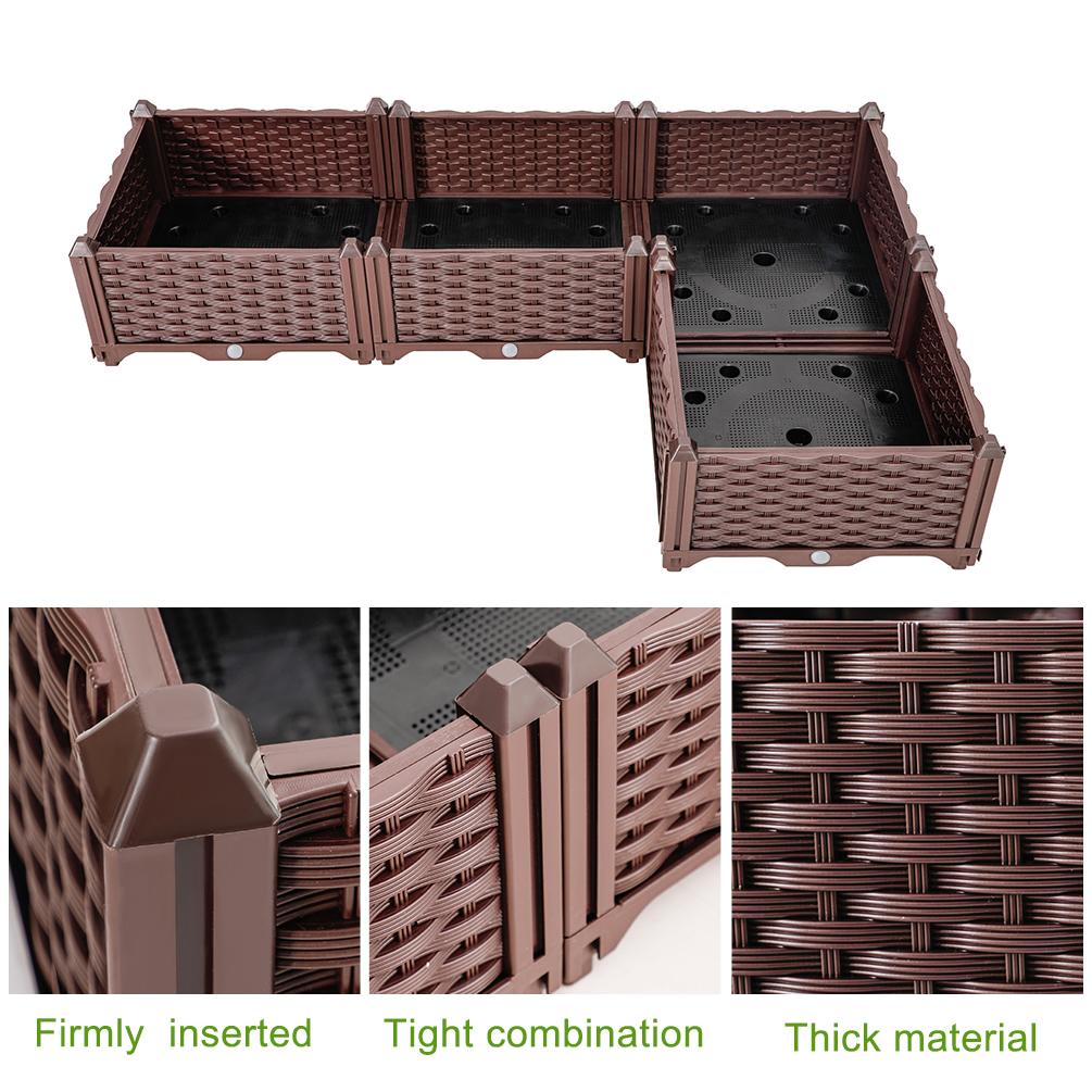 Self Watering Plastic Raised Garden Bed DIY Rectangular Rattan Pattern Elevated Planter Box Kits with Legs 2