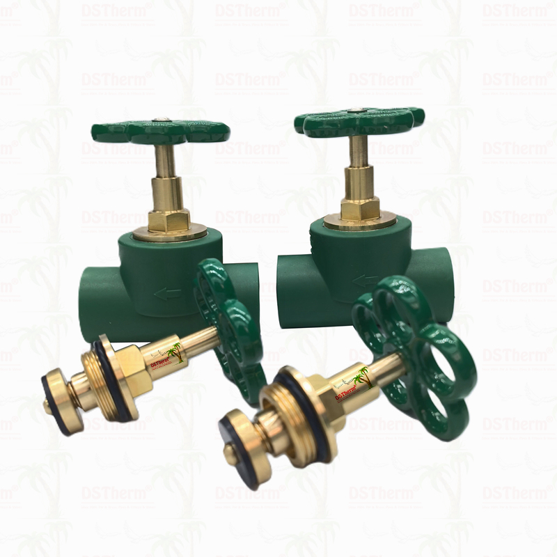 Customized Heavier Type Stop Valve Cartridge With Green Handle Brass Cartridge Brass Spindle Valve Top Part 1