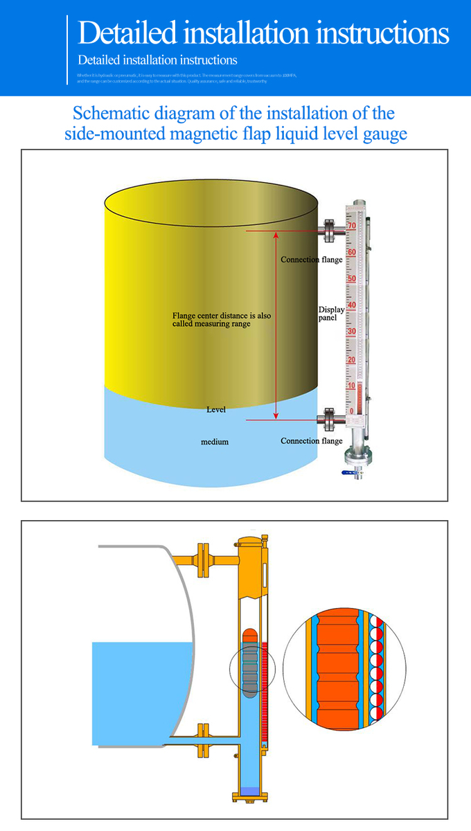 4-20mA Hydraulic Magnetic Level Transmitter Oil Fuel Tank Level Indicator 0
