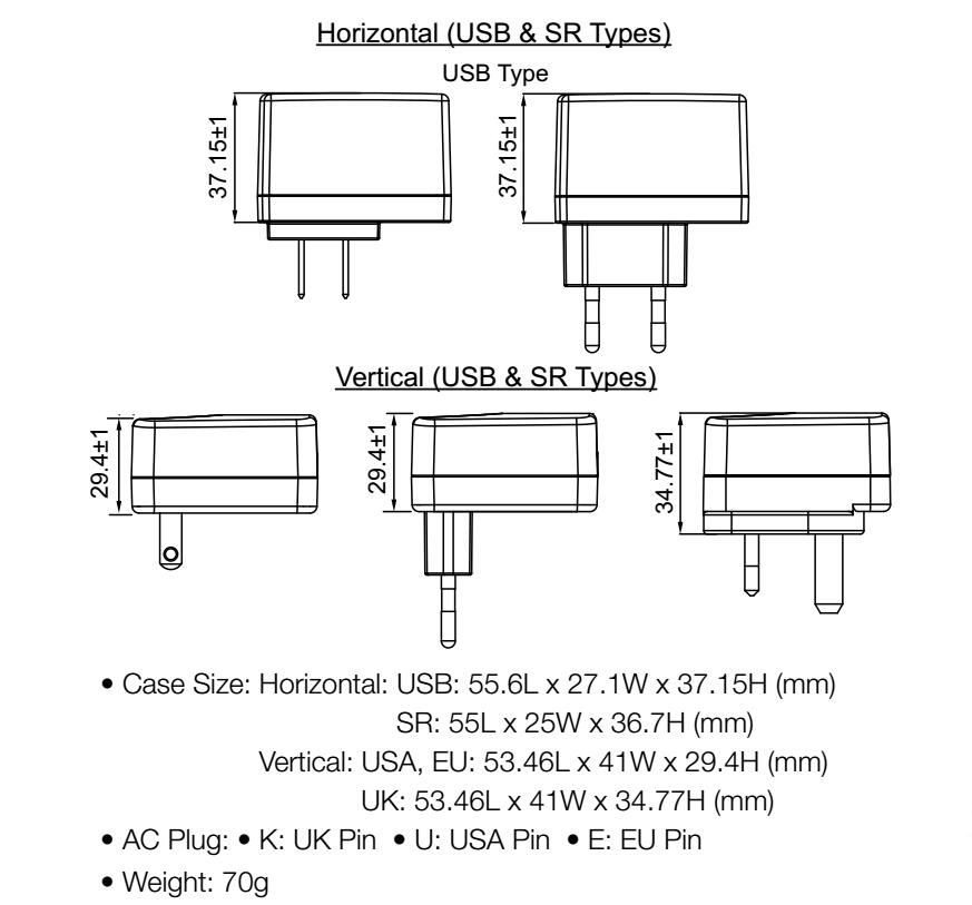 12W Series 5V2A 12V1A 6V2A Medical USB Charger , Meet UL60601 EN60601 Standard