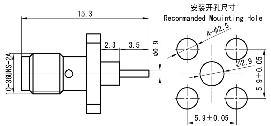 SSMA Female RF Coaxial Connector – Brass Body, Four-Hole Flange Mount 0