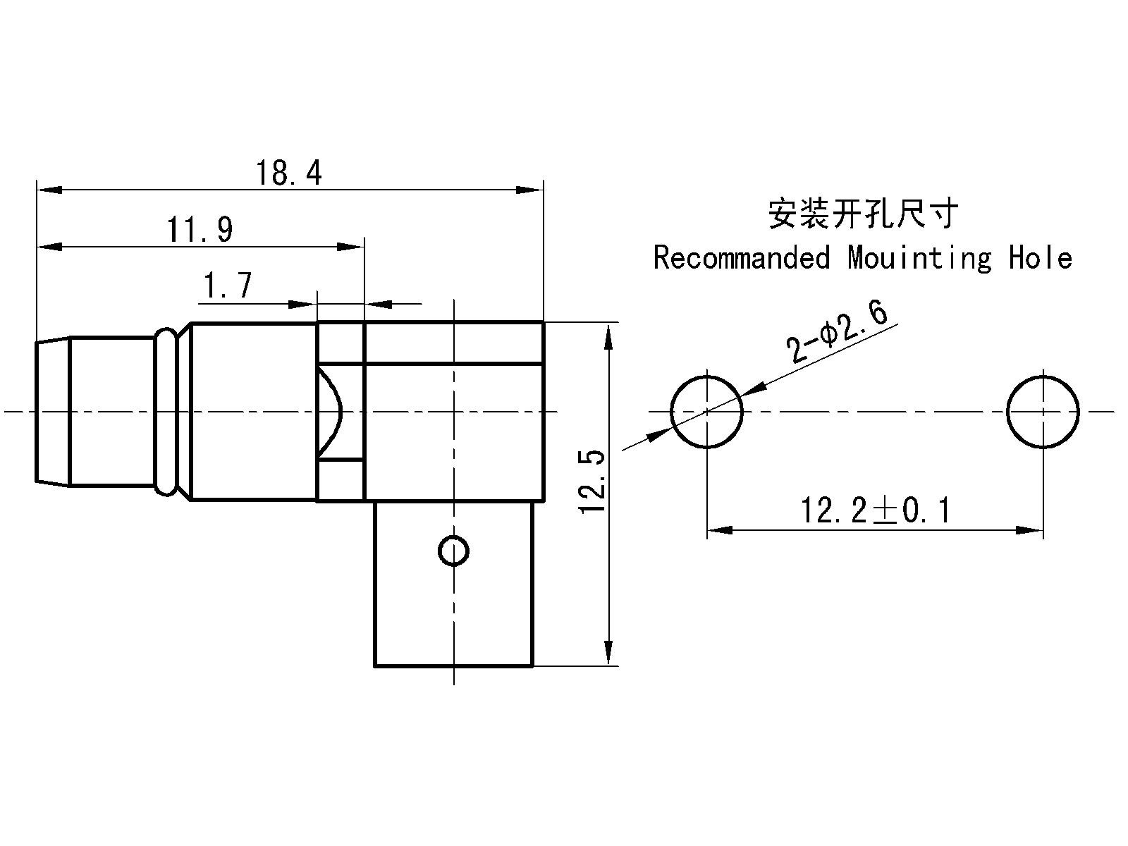 BMA Male RF Coaxial Connector – Right-Angle, Flange Mount 0