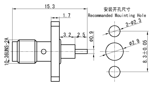 SSMA Female Microstrip RF Coaxial Connector – Two-Hole Flange Mounted 0