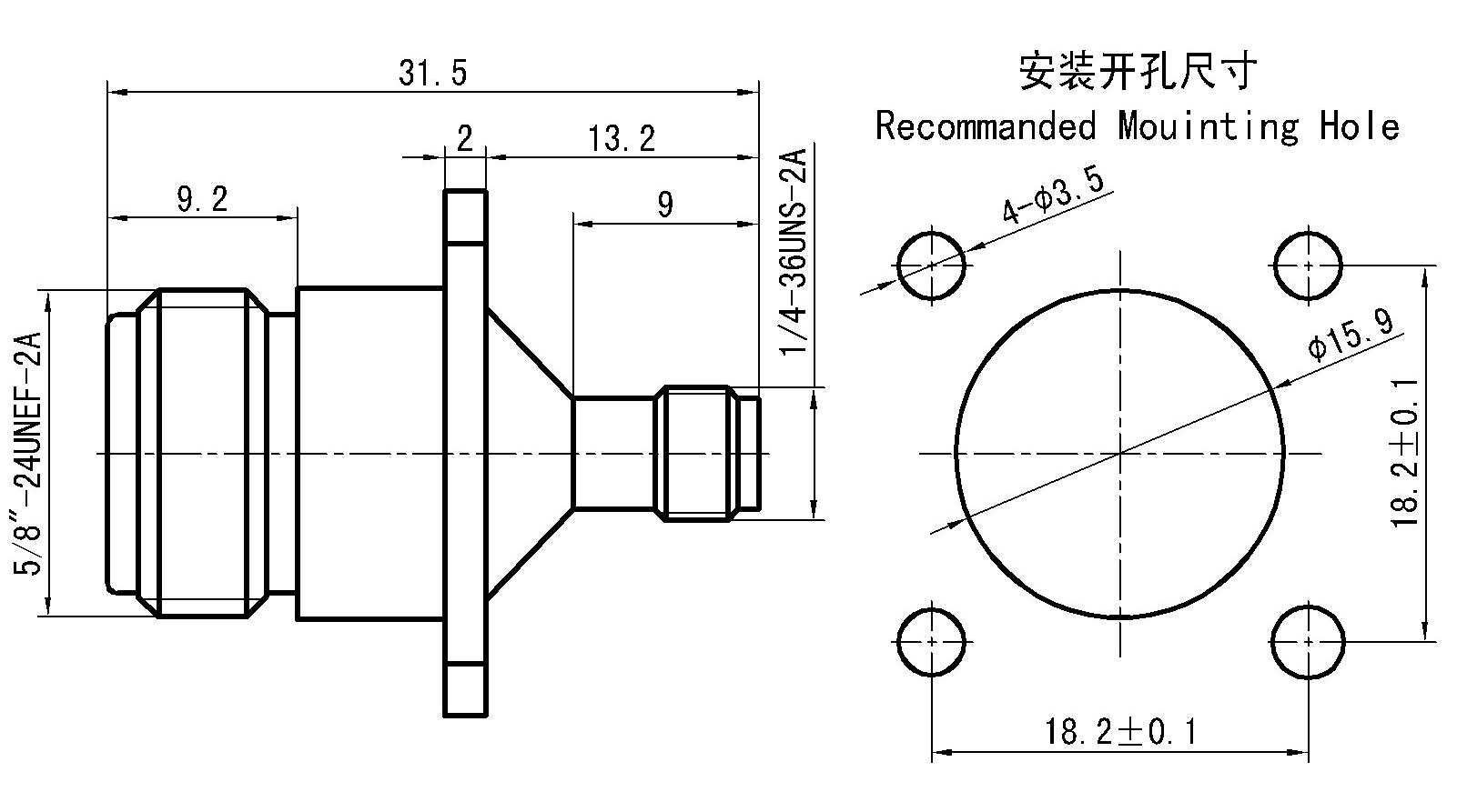RF Coaxial Adapter – N Female to SMA Female (Flange Mounted) 0