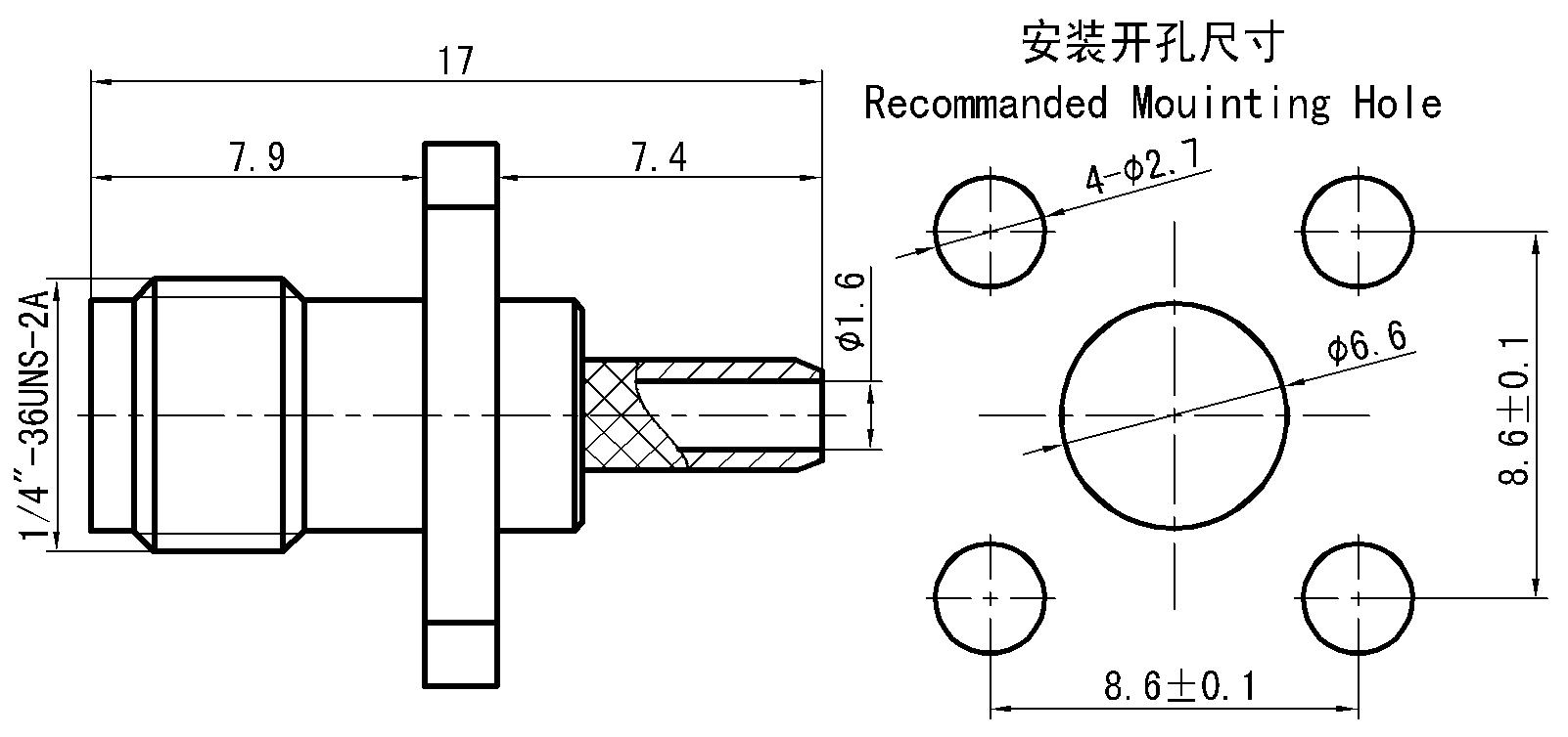 SMA Female RF Coaxial Connector – Flange Mounted, Compatible with RG316/U Cable 0