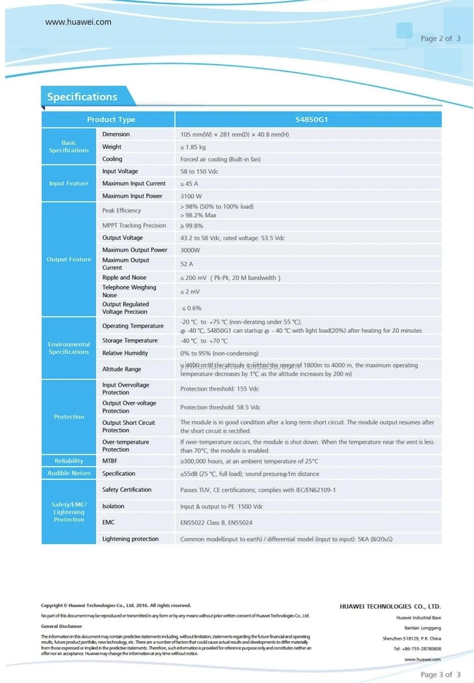 Huawei S4850G1 โมดูลควบคุมพลังงานแสงอาทิตย์สำหรับตู้กลางแจ้ง EN3M61SSUA01